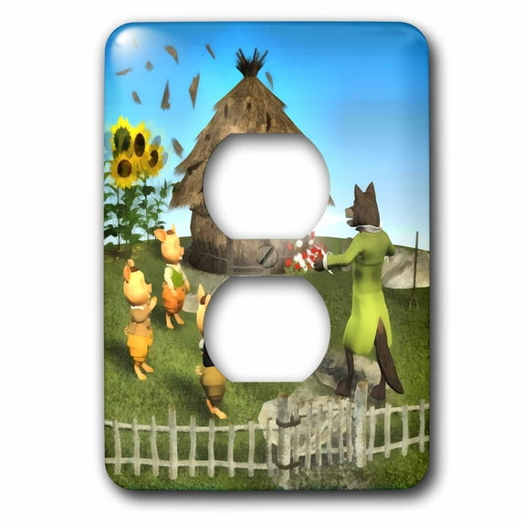 3dRose, The 3 Little Pigs and the Big Bad Wolf, 2 plug outlet cover ...