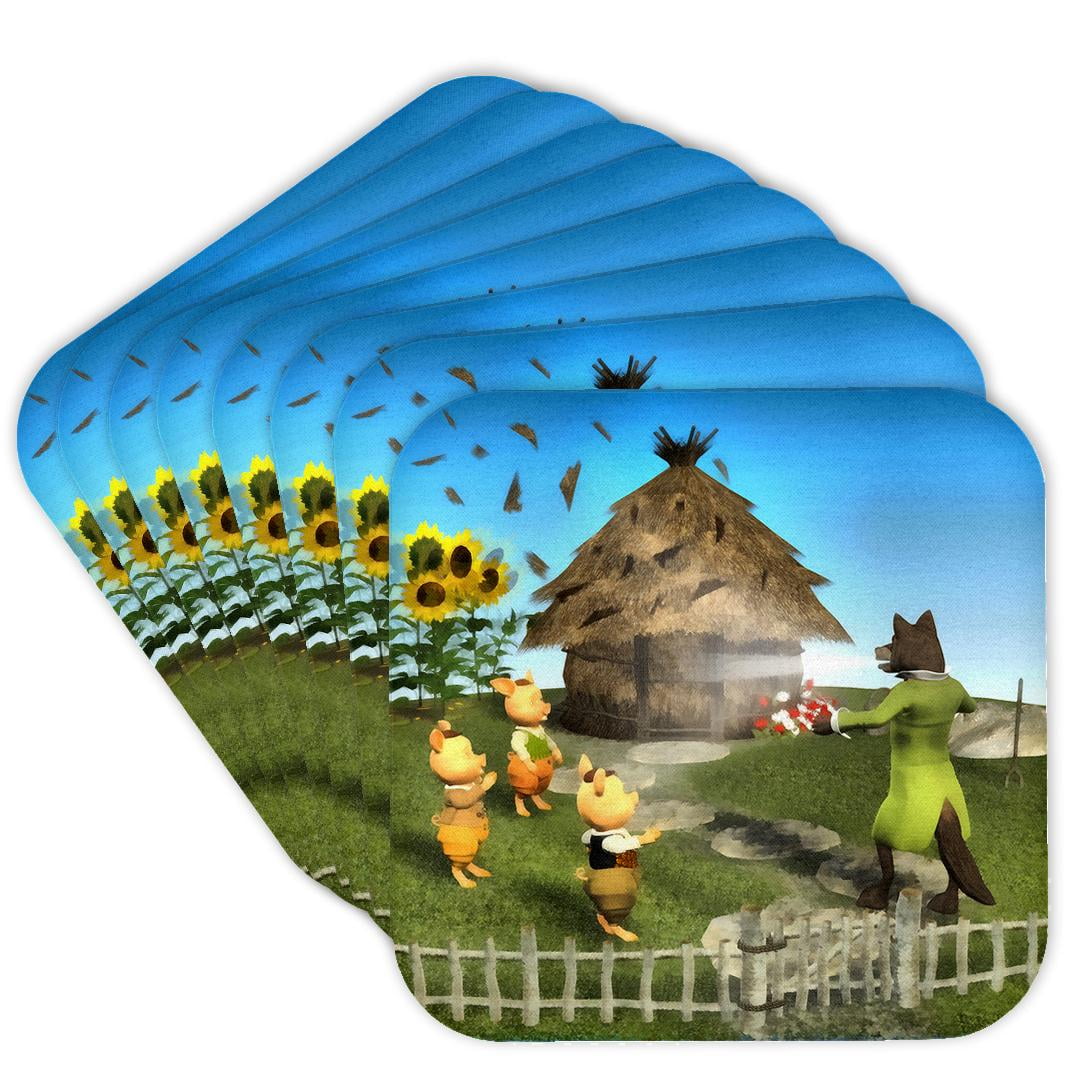 3dRose, The 3 Little Pigs and the Big Bad Wolf, Set of 8 Coasters ...