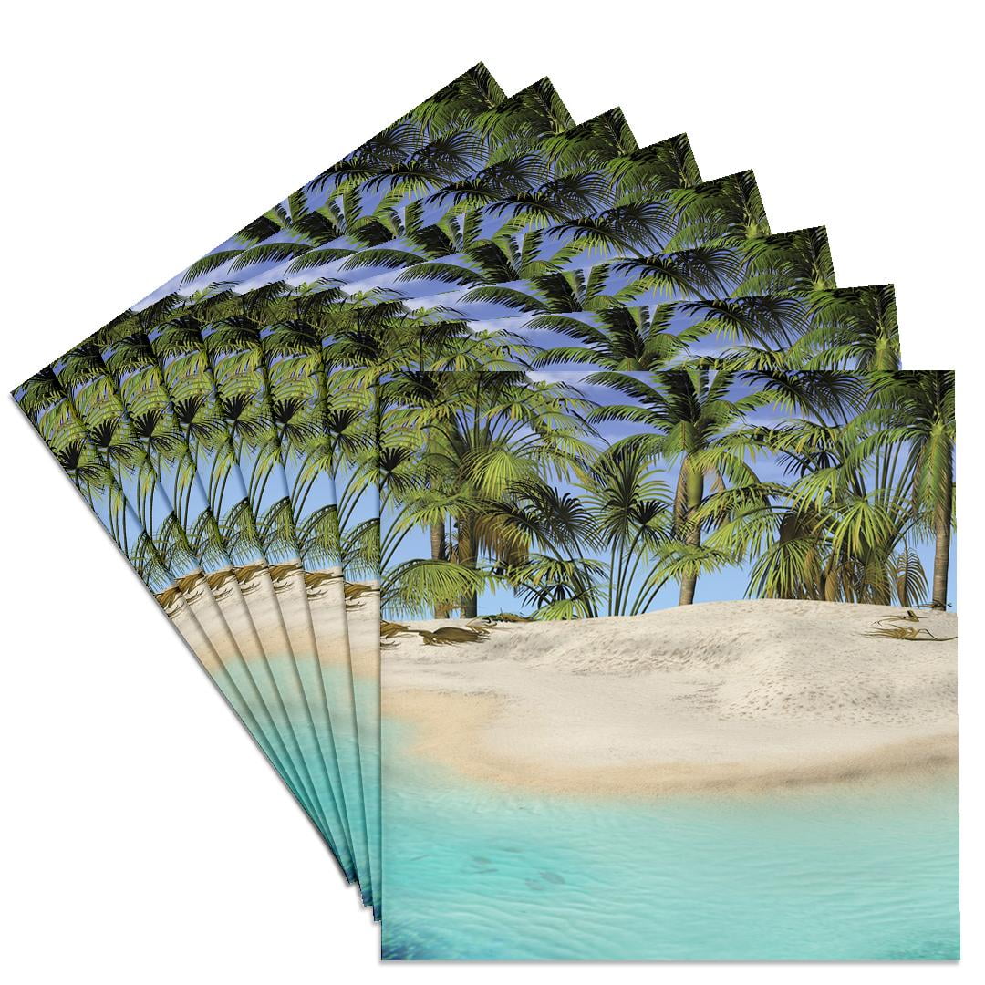 3dRose, The Edge Of the Beach With Palm Trees, Set of 8 Ceramic Tile ...