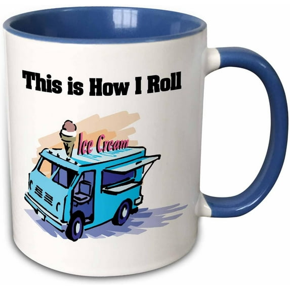 3dRose This IS1 How I Roll Ice Cream Truck Two Tone Mug, 11 oz ...