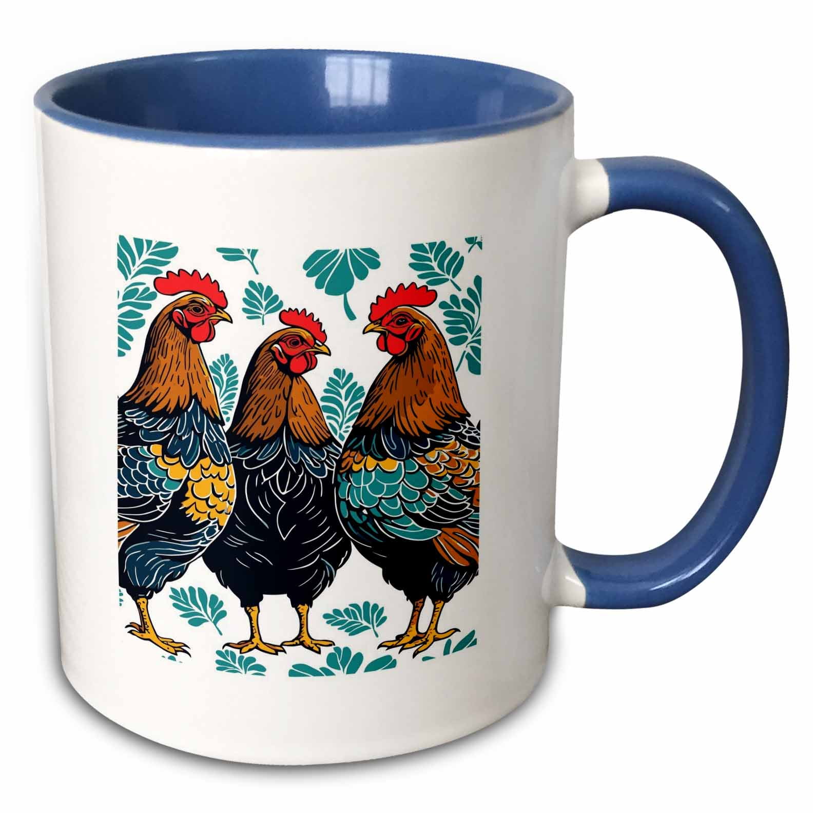 3drose, Three French Hens Cut-out Stencil-style, 15oz Two-tone Blue Mug ...
