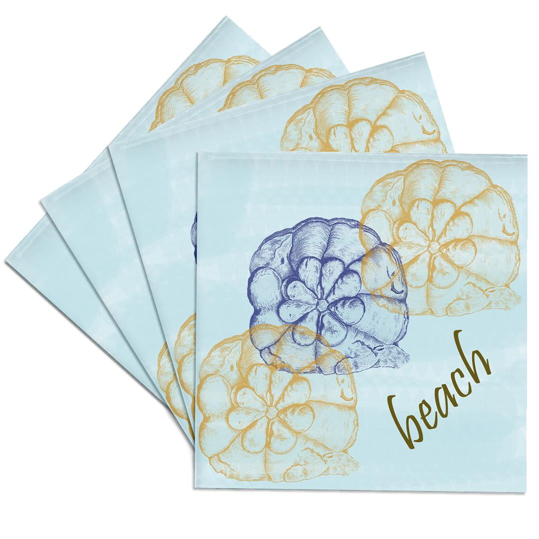 3dRose, Three Shells on Calming Blue Beach Themed Art, Set of 4 Ceramic ...