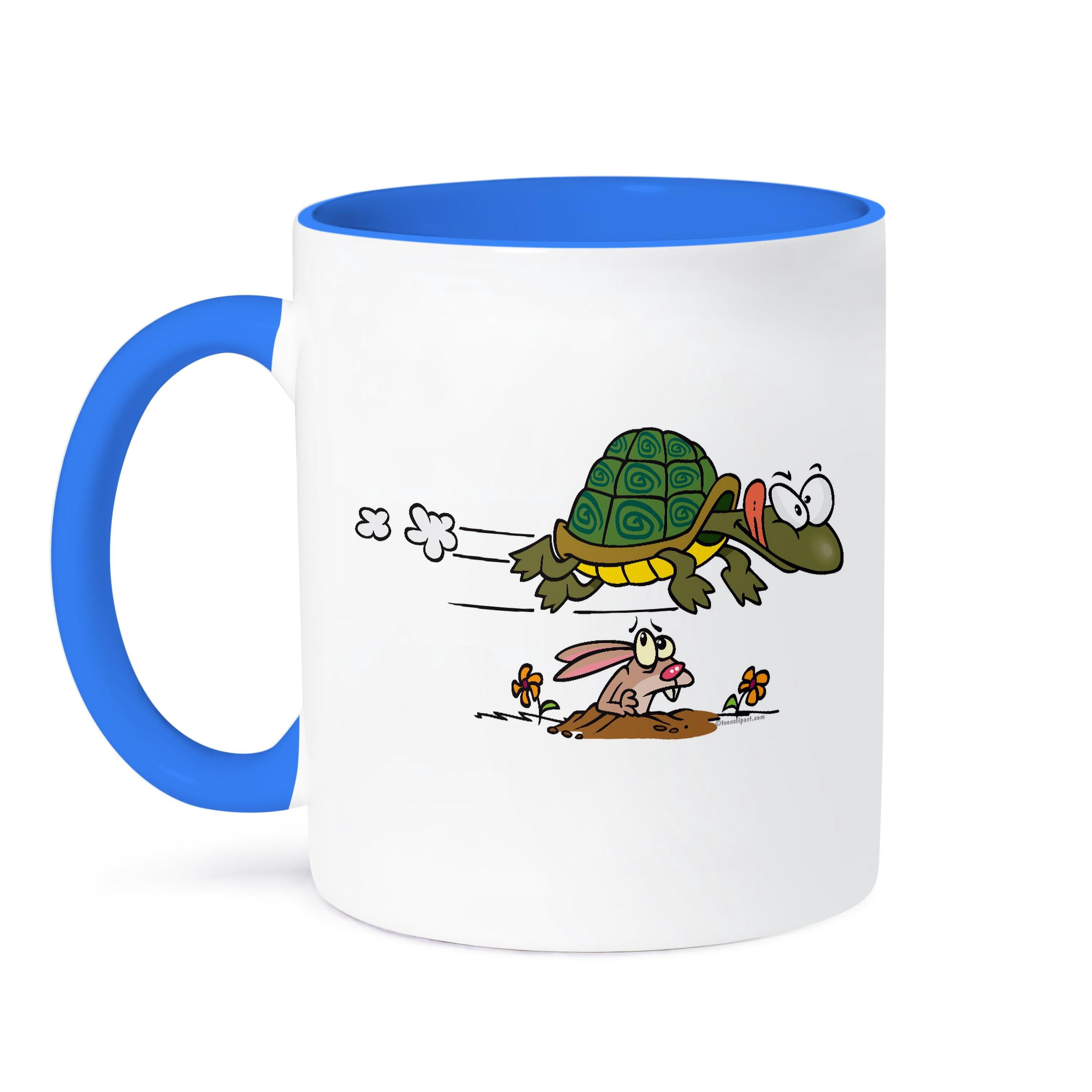 3dRose, Tortoise and the Hare Funny Cartoon, 15oz Two-Tone Blue Mug ...