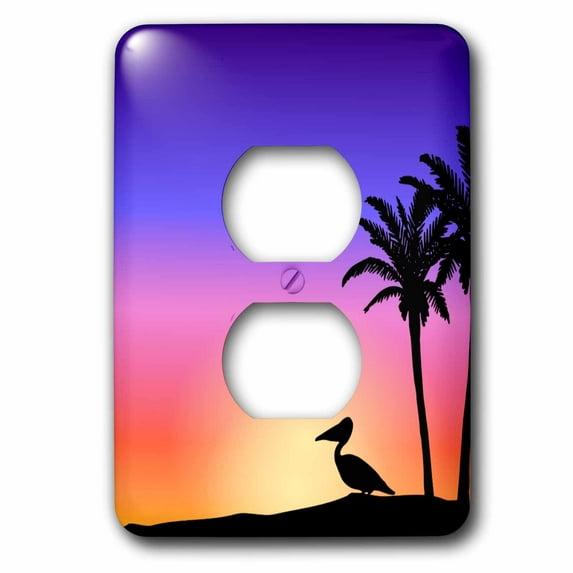 3dRose, Tropical Palm Trees and Pelican Silhouette at Sunset - Beach ...