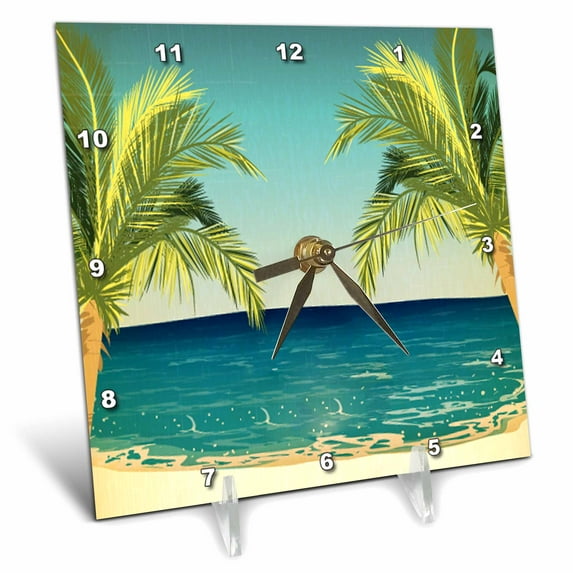 3dRose, Two Palm Trees Framing The Ocean Design, 6x6 Desk Clock ...