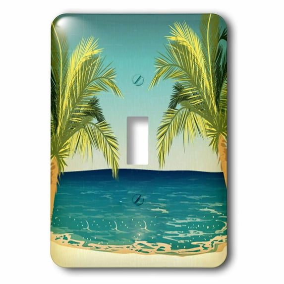 3dRose, Two Palm Trees Framing The Ocean Design, single toggle switch ...