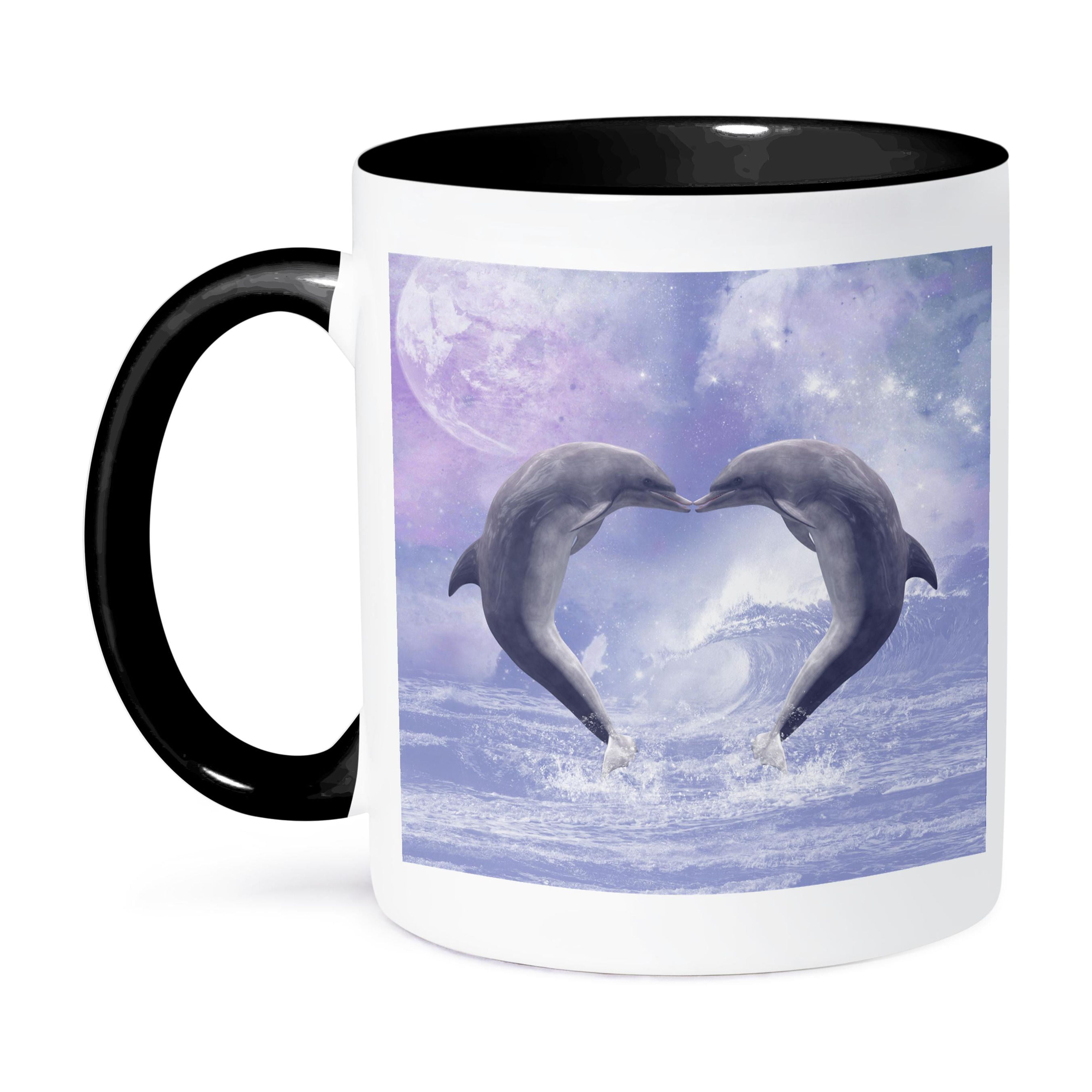 3dRose, Two kissing Dolphins forming a heart in a purple ocean, 11oz ...
