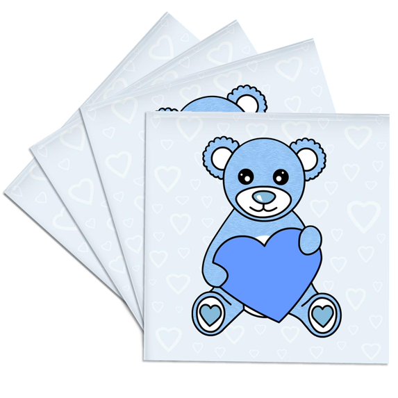 3drose, Valentines Day Cute Blue Teddy Bear Holding Heart, Set of 4 ...