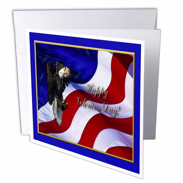 3dRose Veterans Day Bald Eagle with American Flag, Greeting Cards, 6 x ...