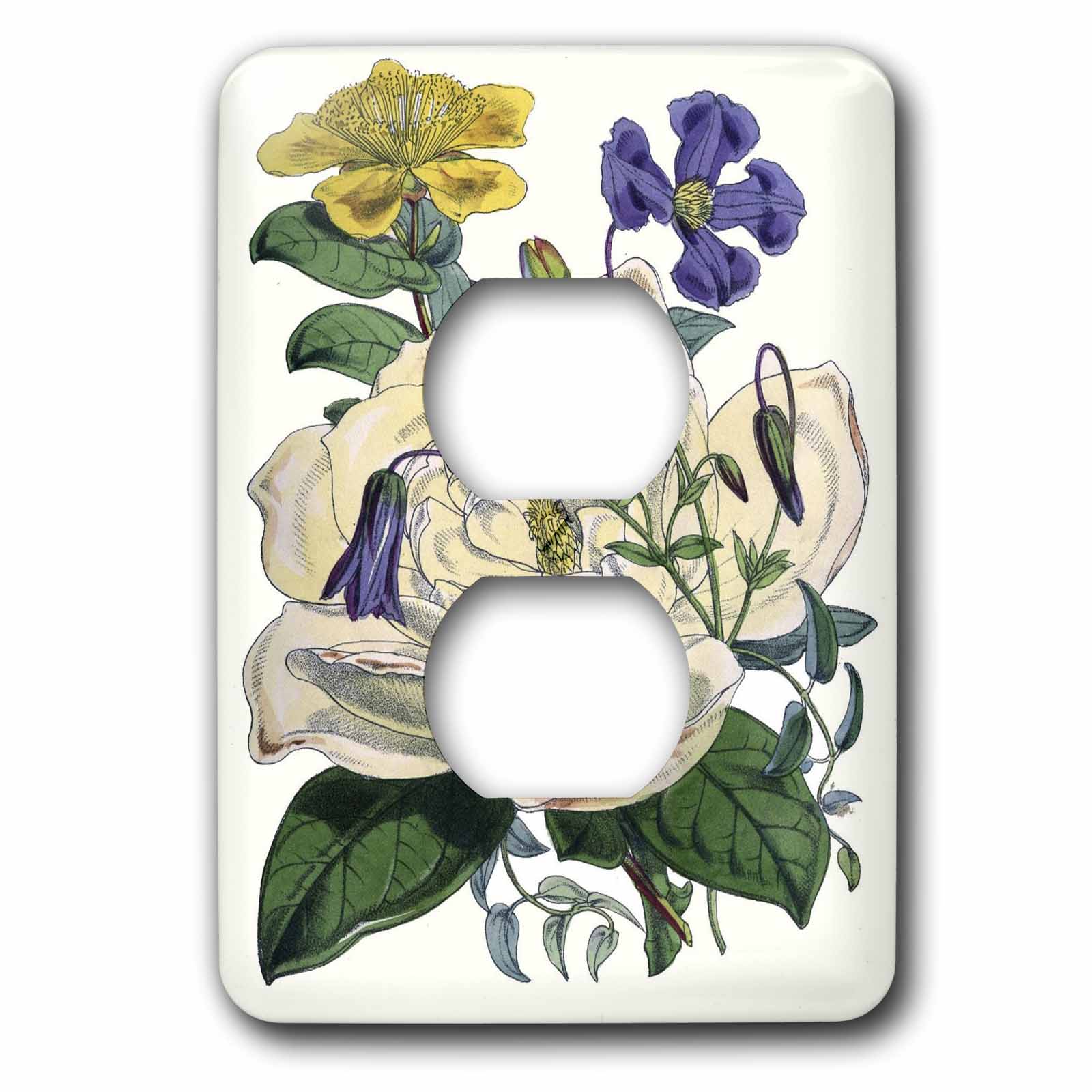 3dRose, Victorian White Purple and Yellow Floral, 2 plug outlet cover ...