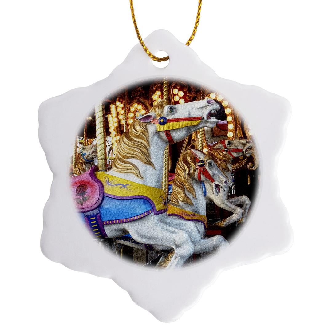 3dRose, Vintage Carousel, 3 inch Snowflake Porcelain Ornament - Walmart.com
