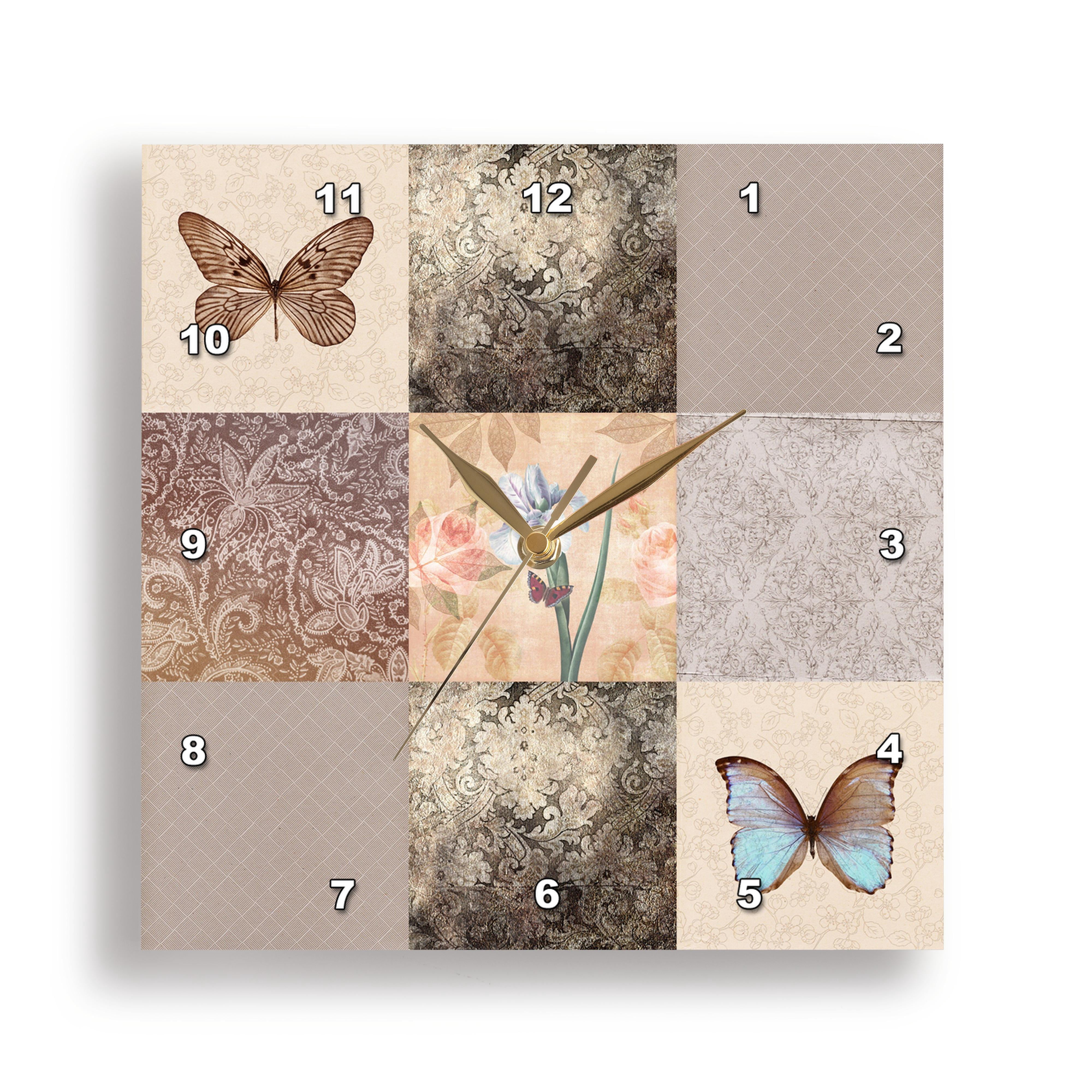 3dRose, Vintage Earth Tones Collage with Iris and Butterflies, 10x10 ...