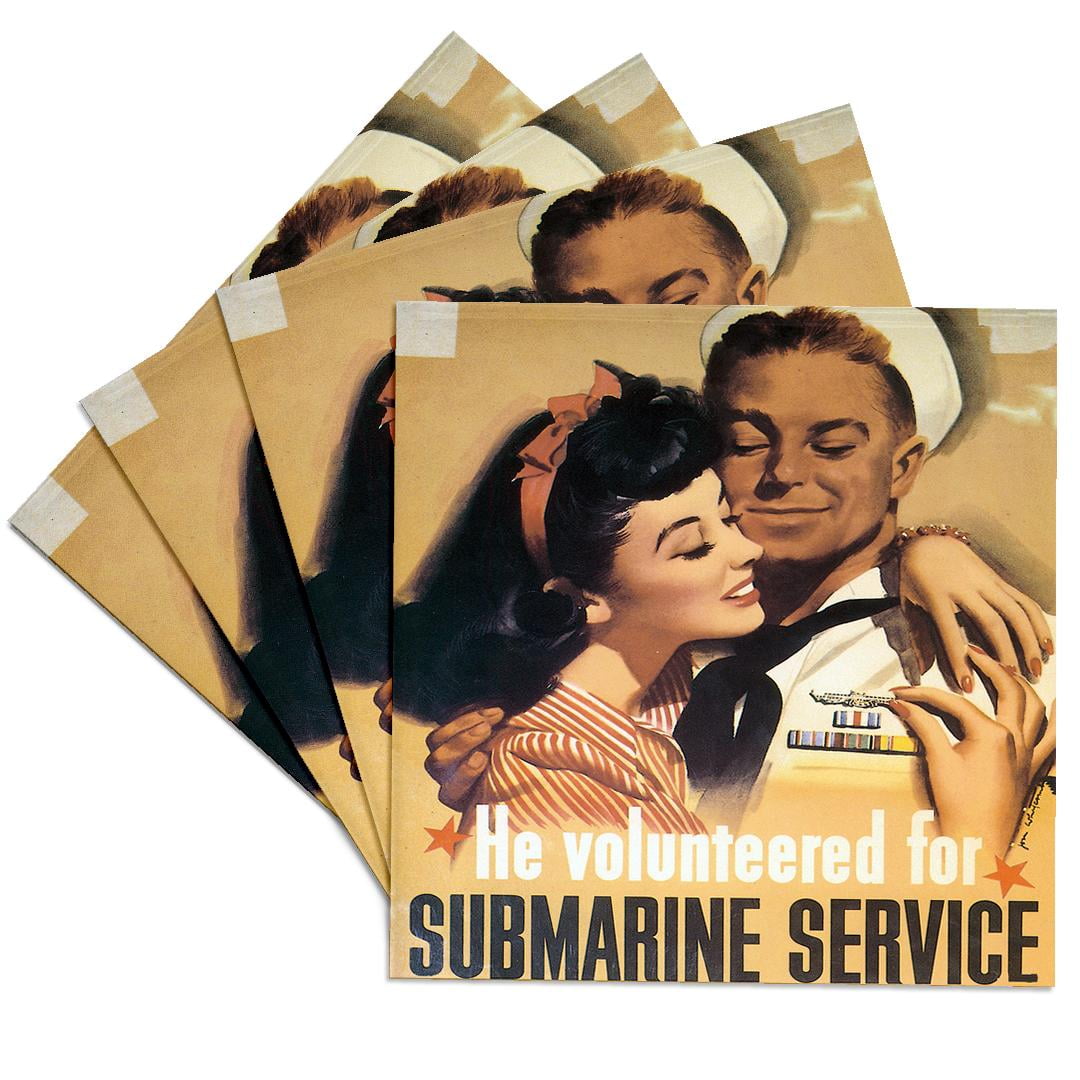 3dRose, Vintage He Volunteered for Submarine Service Poster, Set of 4 ...