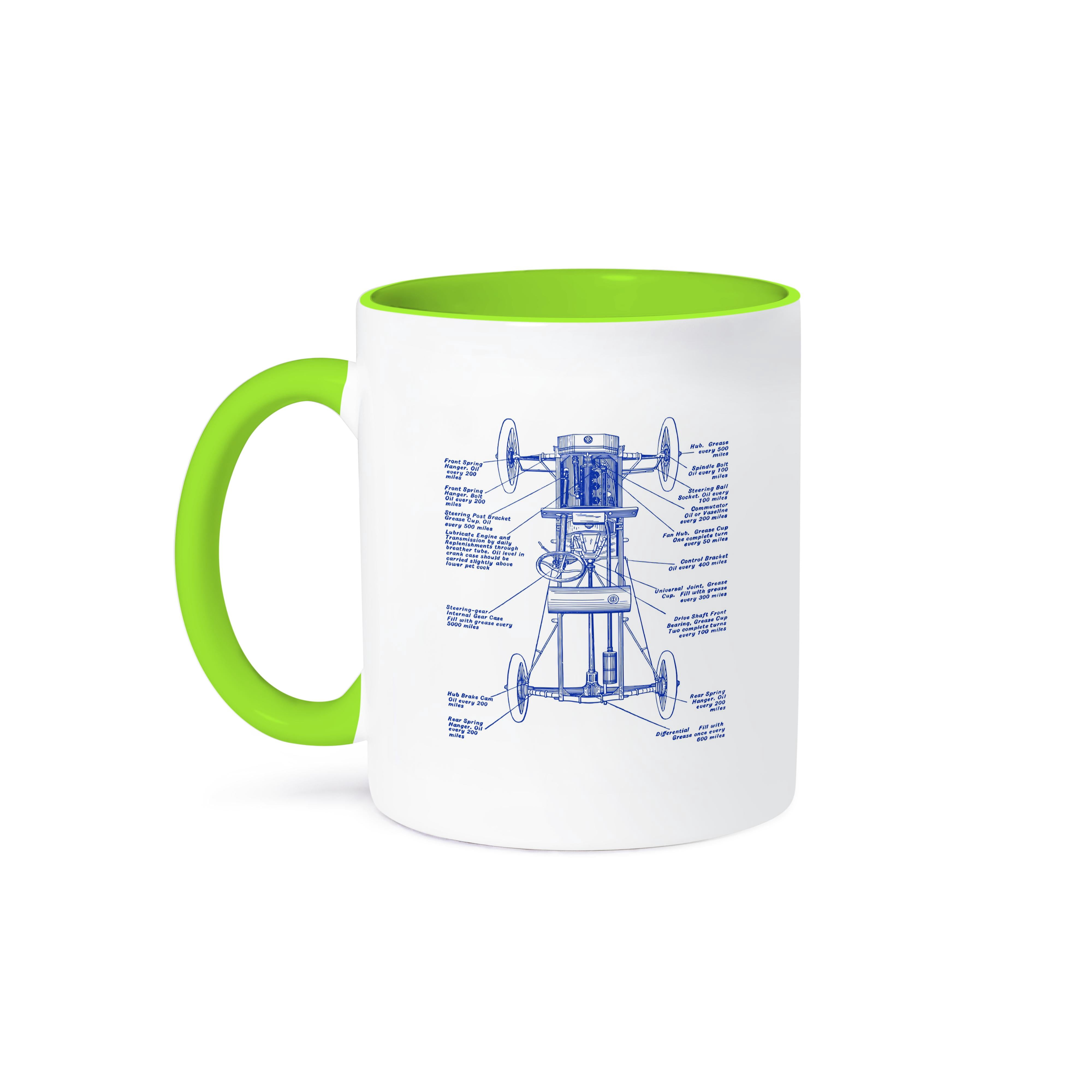 3dRose, Vintage Model T Maintenance Diagram, 11oz Two-Tone Green Mug ...