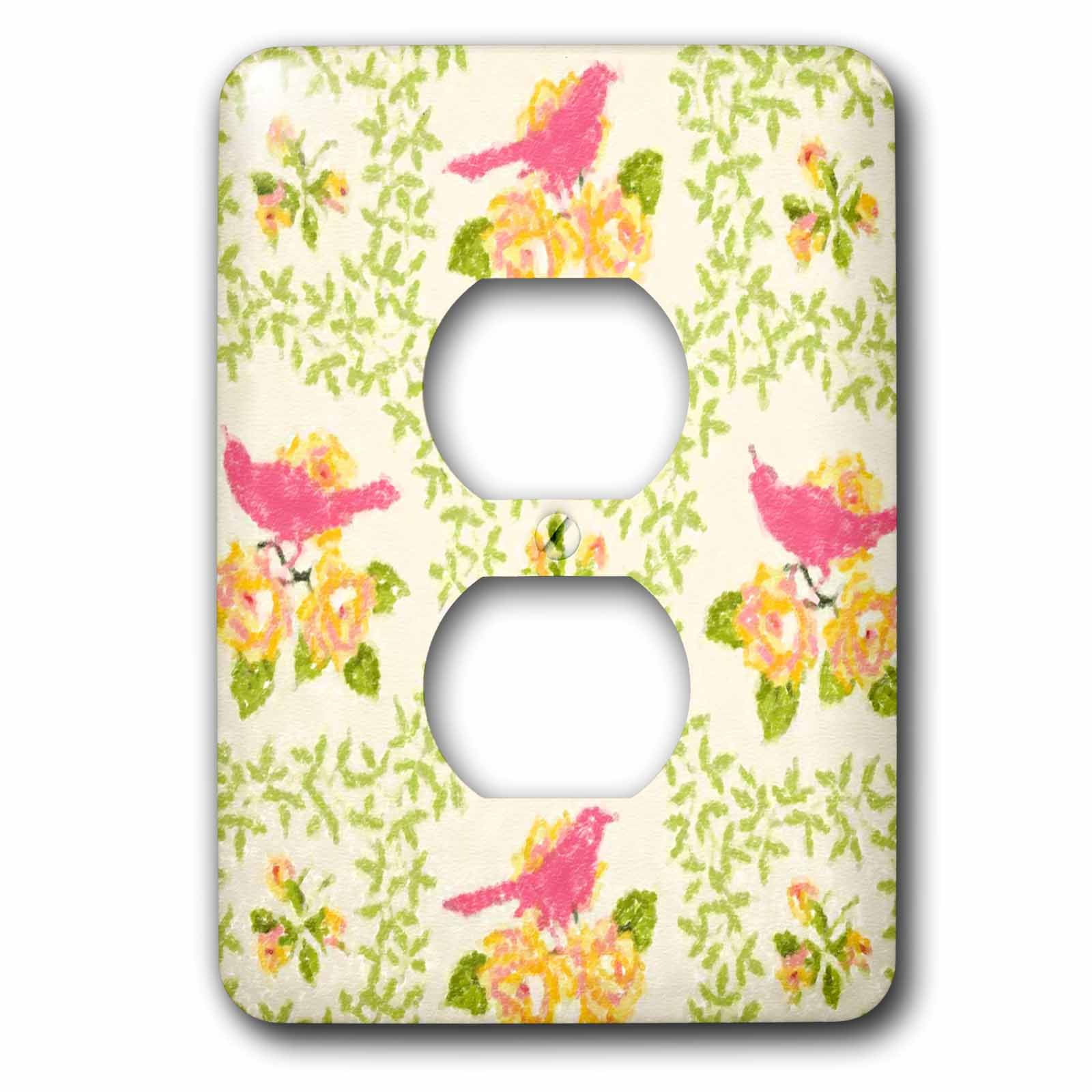 3dRose, Vintage Painting Of Pink Birds In Green Garland.jpg, 2 plug ...