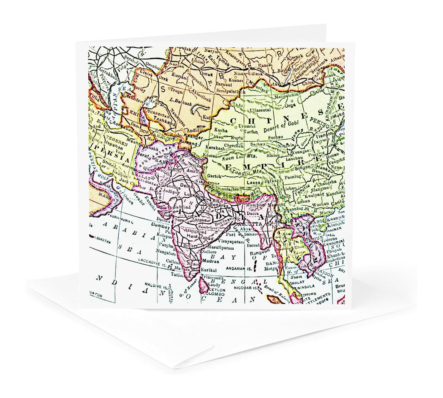 3dRose, Vintage map of India China Siam and Persia - faded look ...
