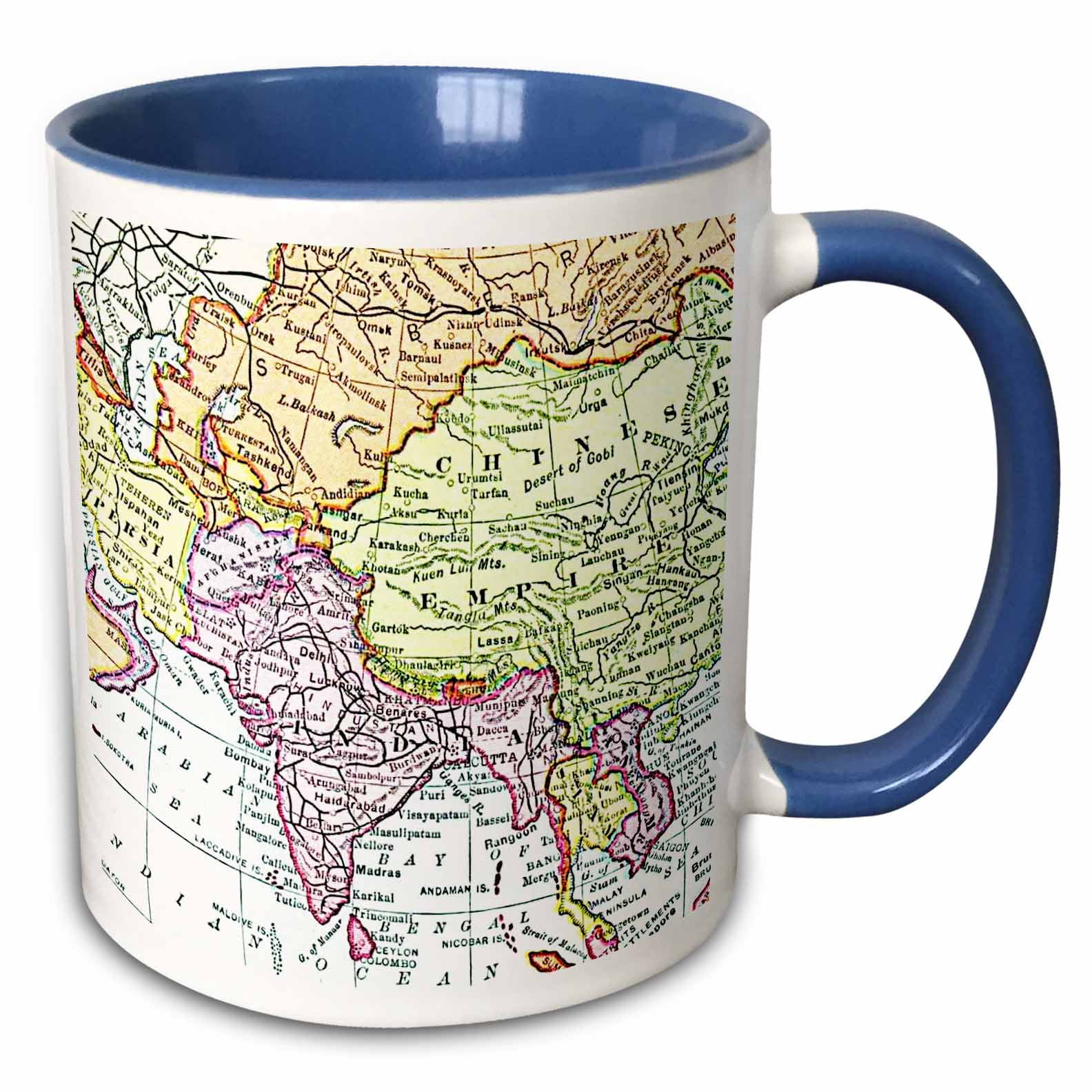 3dRose Vintage map of India China Siam and Persia - faded look historic ...