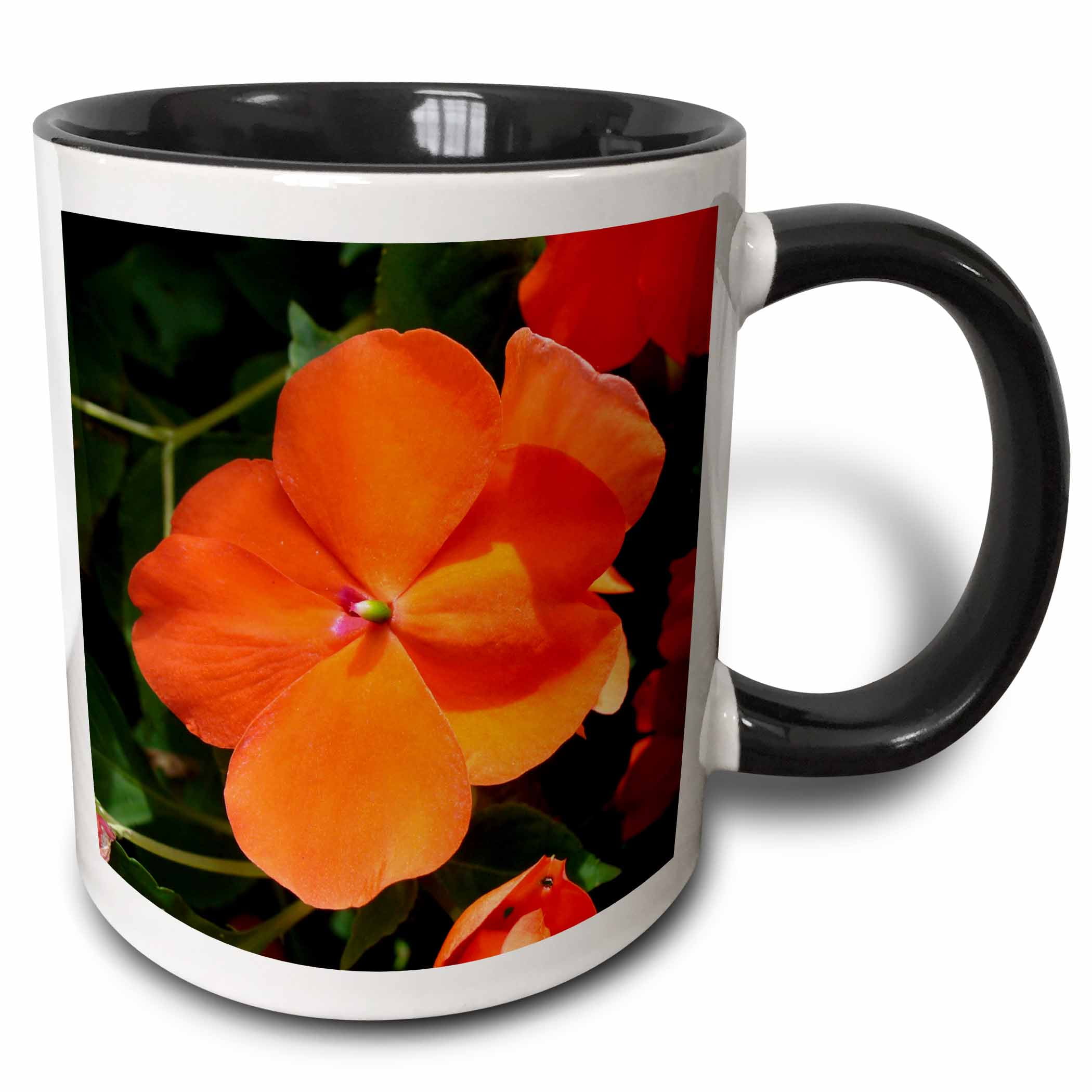 3drose, Vivid Orange Vermillion Impatiens Flower, 15oz Two-tone Black ...