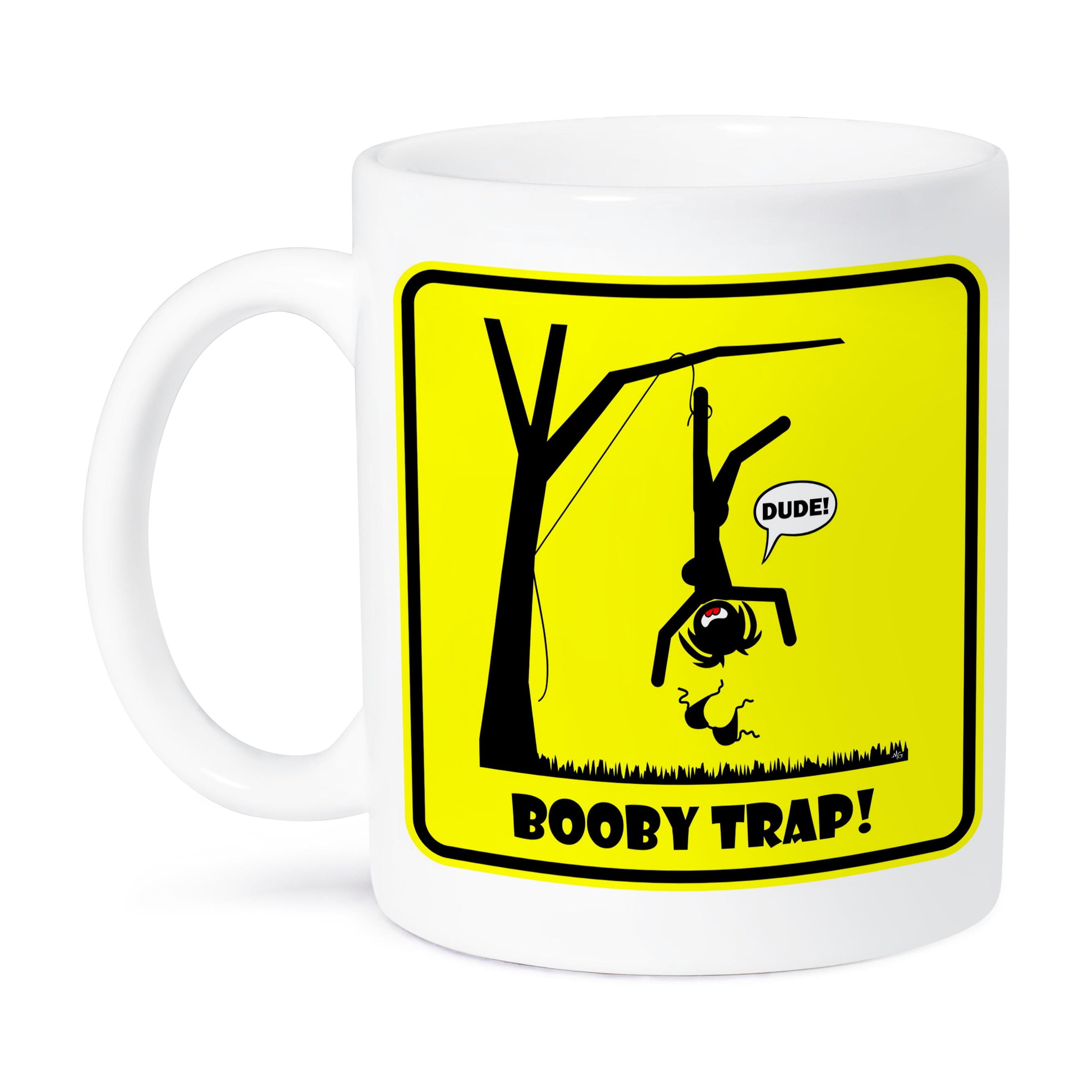 3dRose, Wardrobe Malfunction Booby Trap Yellow Sign 2, 15oz Mug ...