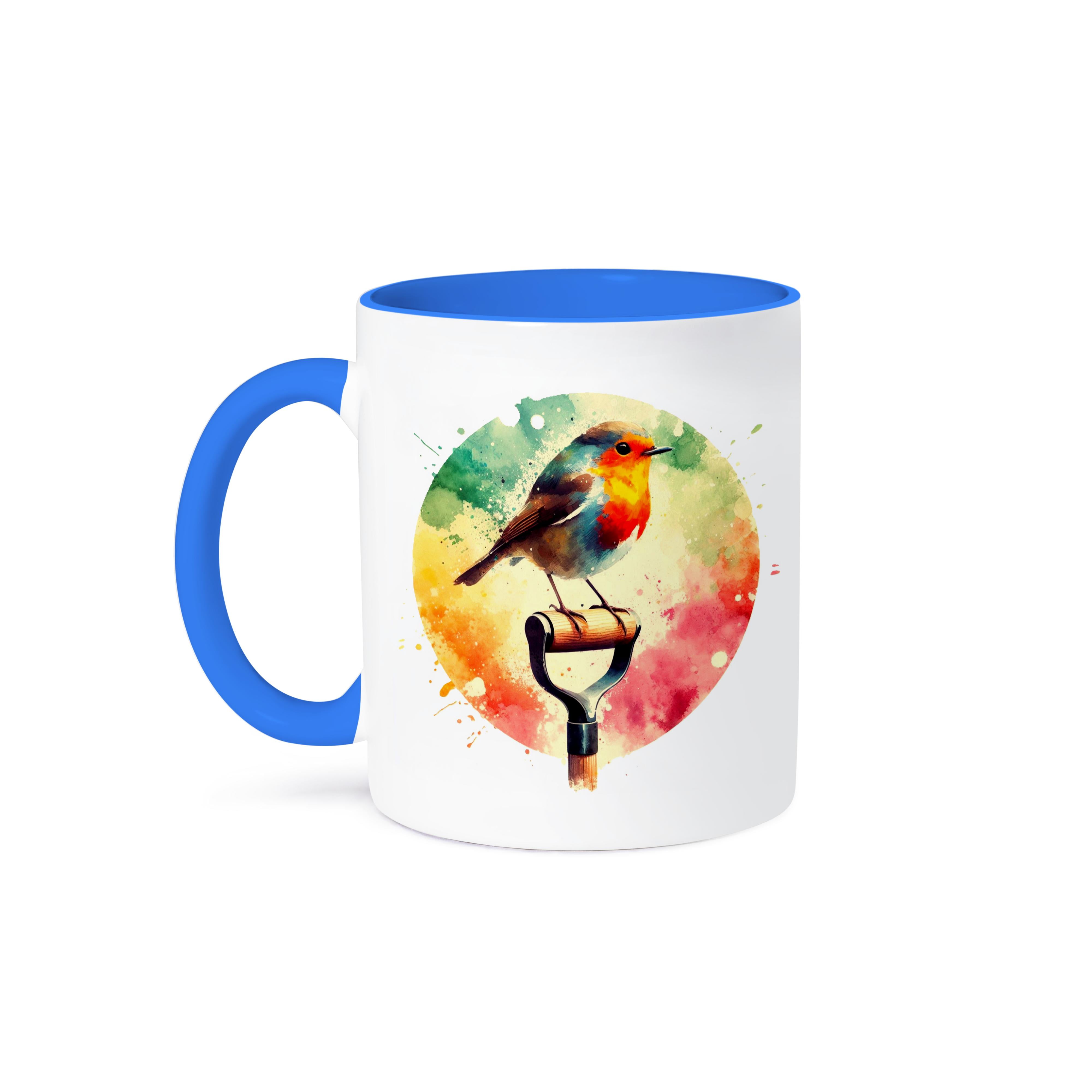 3dRose, Watercolor Illustration of a Robin on a Garden Spade, 11oz Two ...