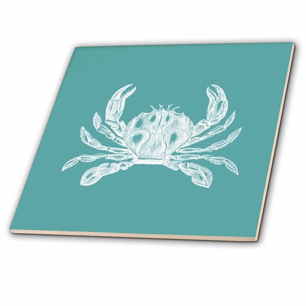 3dRose White crab etched teal turquoise aqua blue - nautical beach sea ...