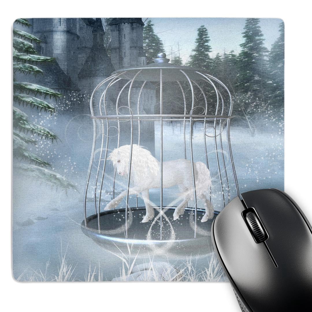 3dRose, White unicorn is locked up in a cage it is on a frozen lake ...