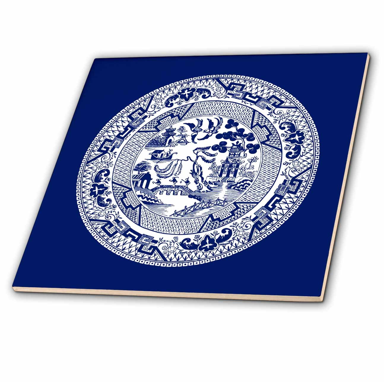 3dRose, Willow Pattern in Delft Blue and White, 12 Inch Ceramic Tile ...