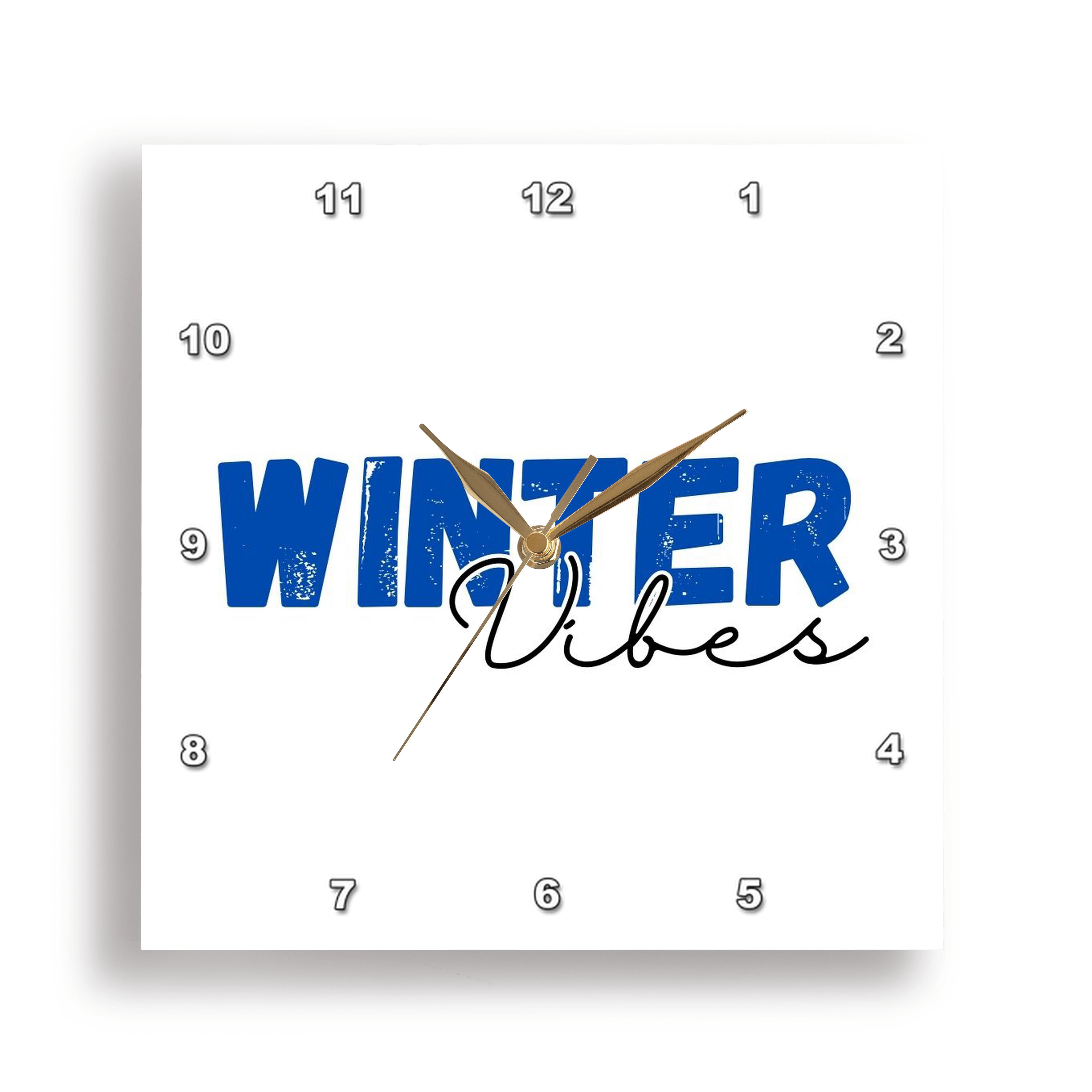 3dRose, Winter Vibes - typography in blue and black, 10x10 Wall Clock ...