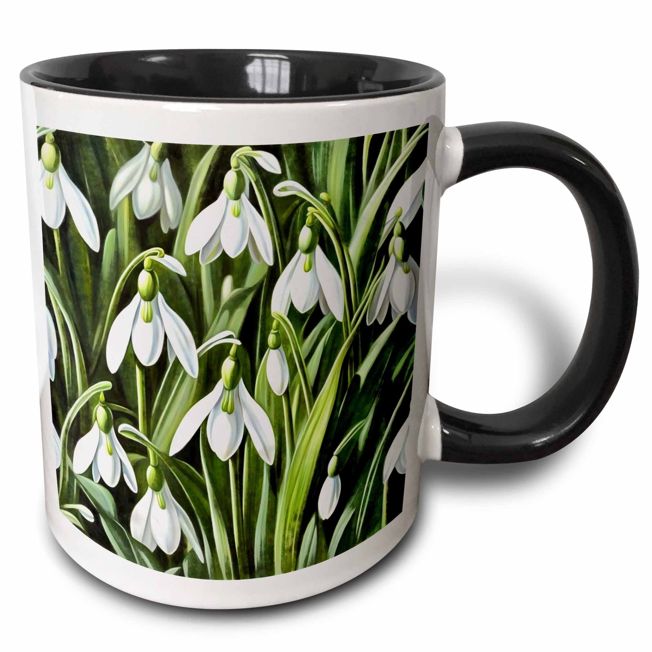 3drose, Winter White Snowdrops, 15oz Two-tone Black Mug - Walmart.com