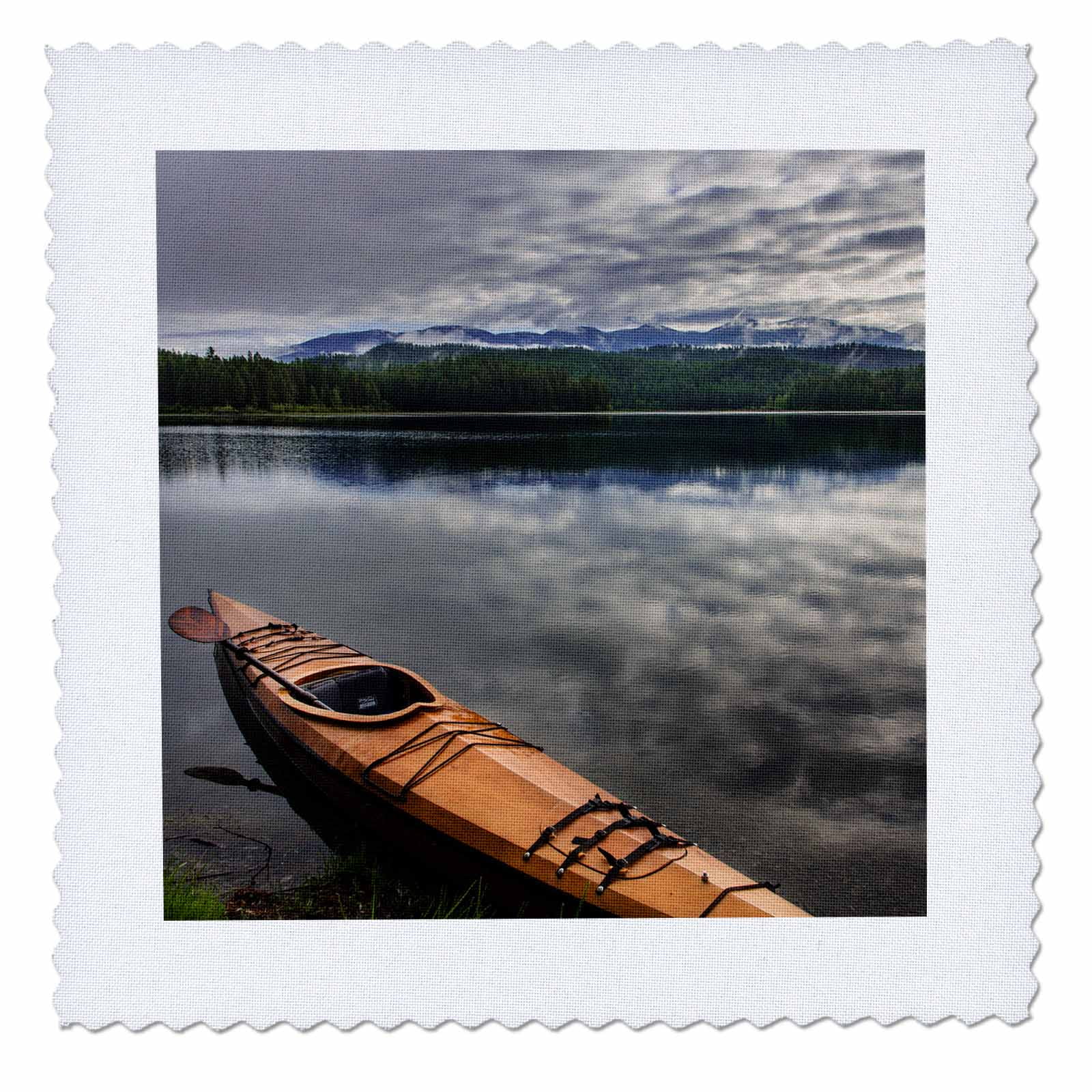 3dRose, Wooden kayak on shore of Beaver Lake near Whitefish, Montana ...