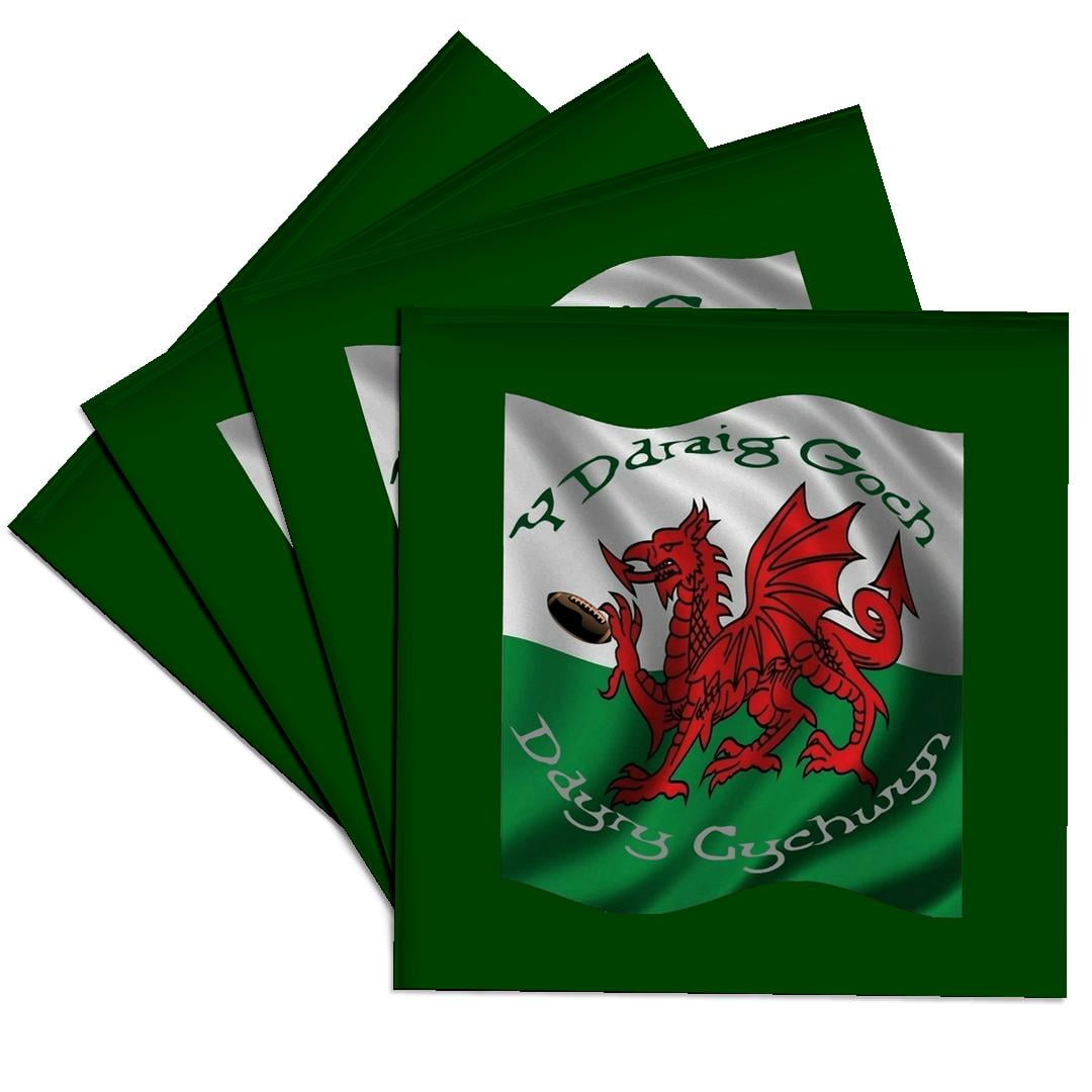 3drose, Y Ddraig Goch Ddyry Cychwyn Welsh Rugby and Flag, Set of 4 ...