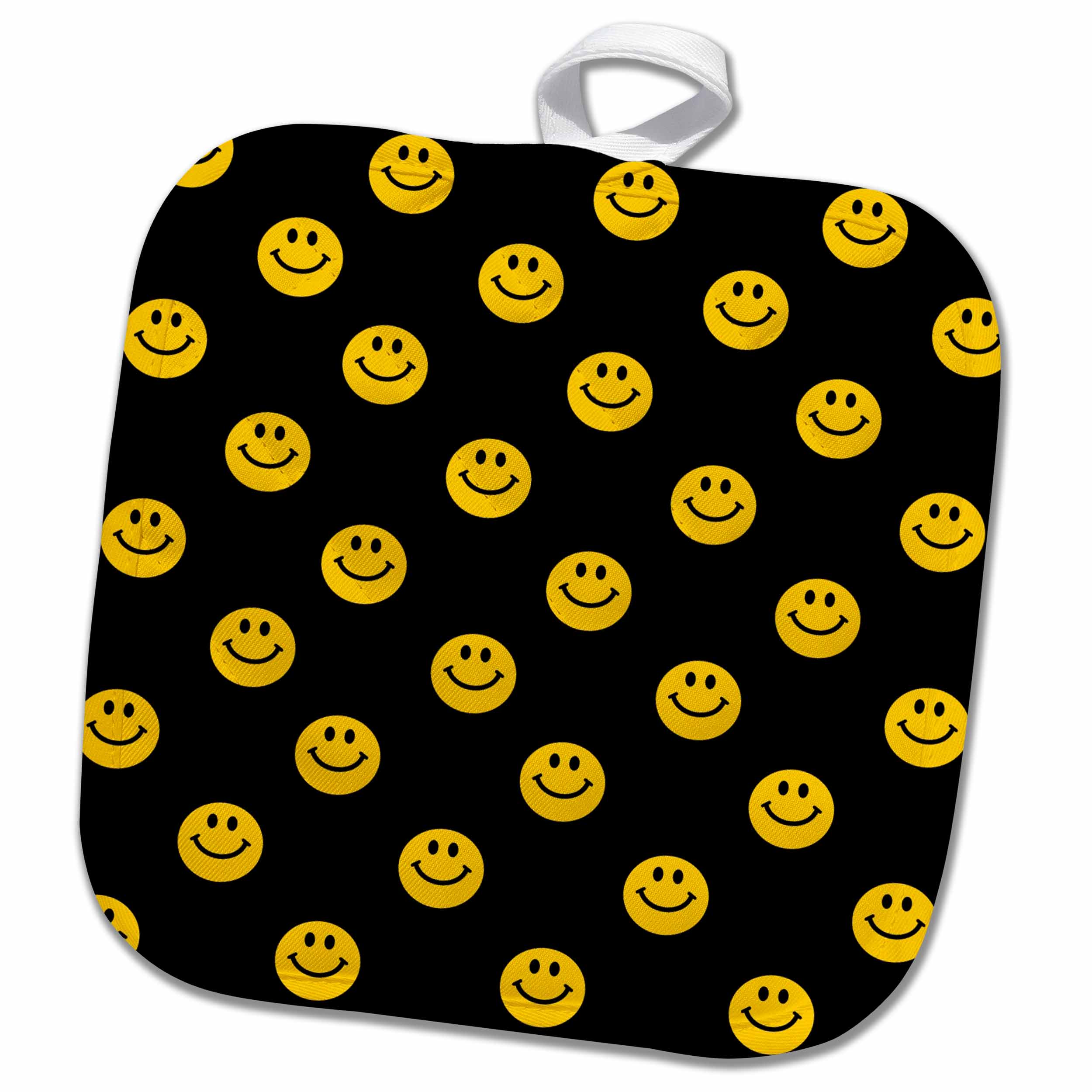 3dRose Yellow Smiley Face pattern on black - Cute smile Happy Smilies ...