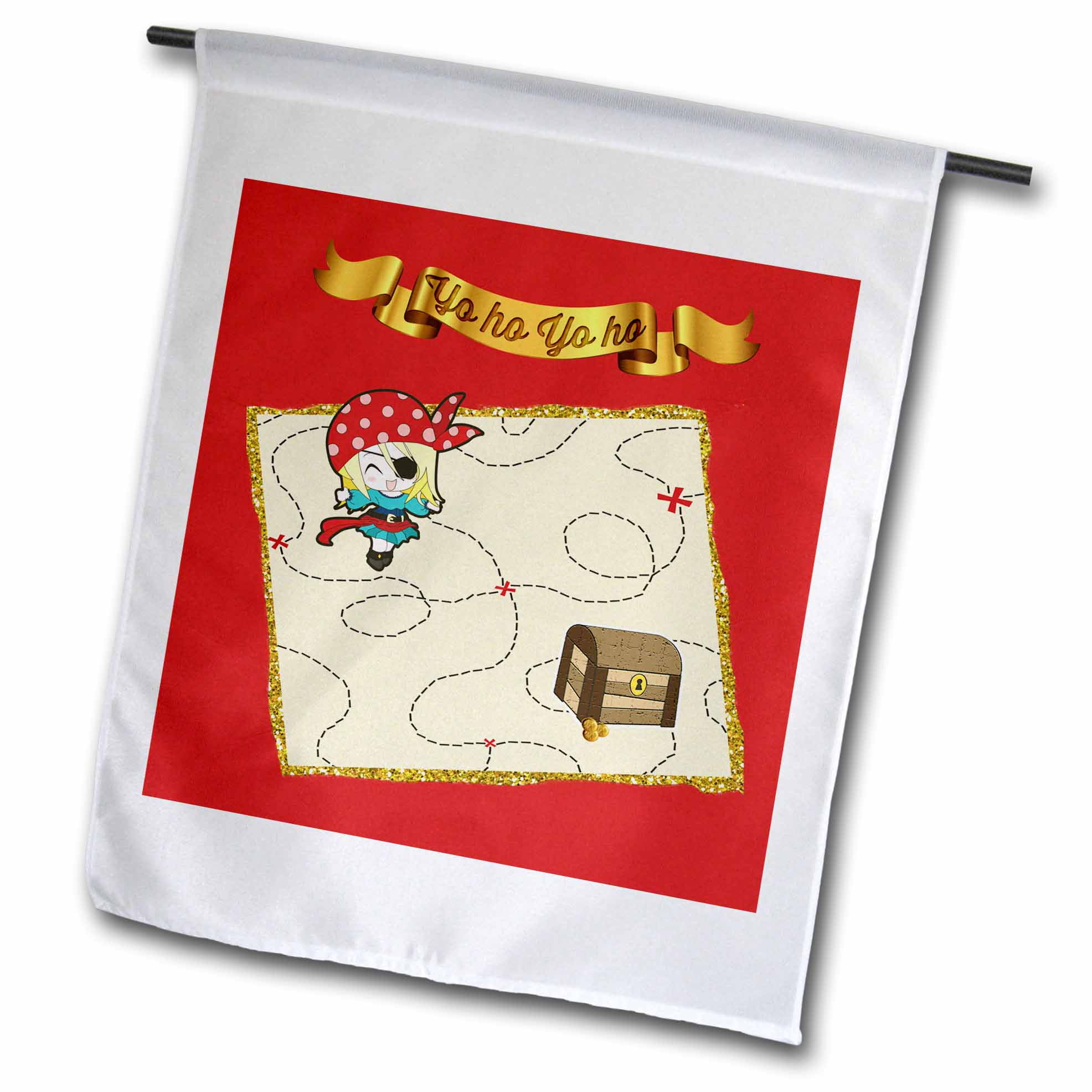3dRose, Yo Ho Gold Banner, Girl Pirate with Sword and Treasure Chest on ...