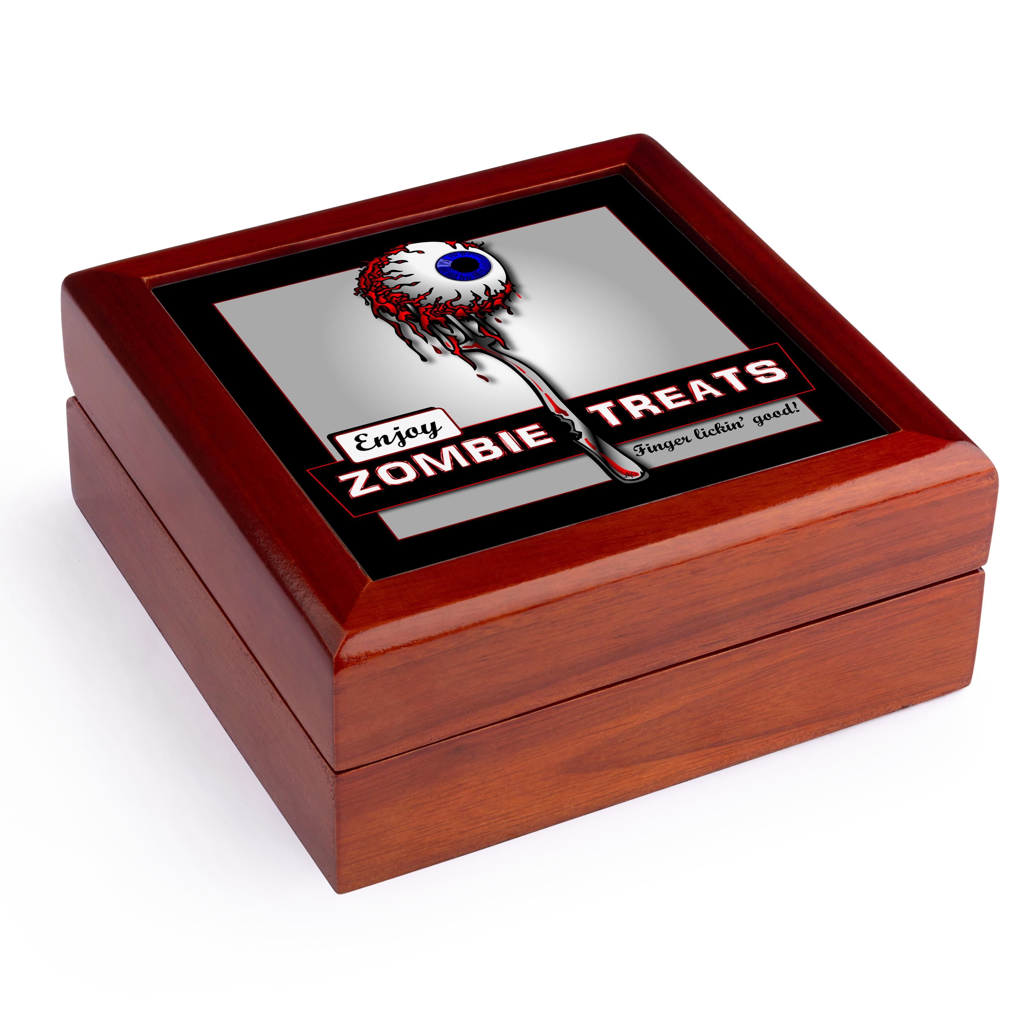 3dRose, ZOMBIES zombie treats 1 on black, Jewelry Box 5.5x5.5 inch with ...