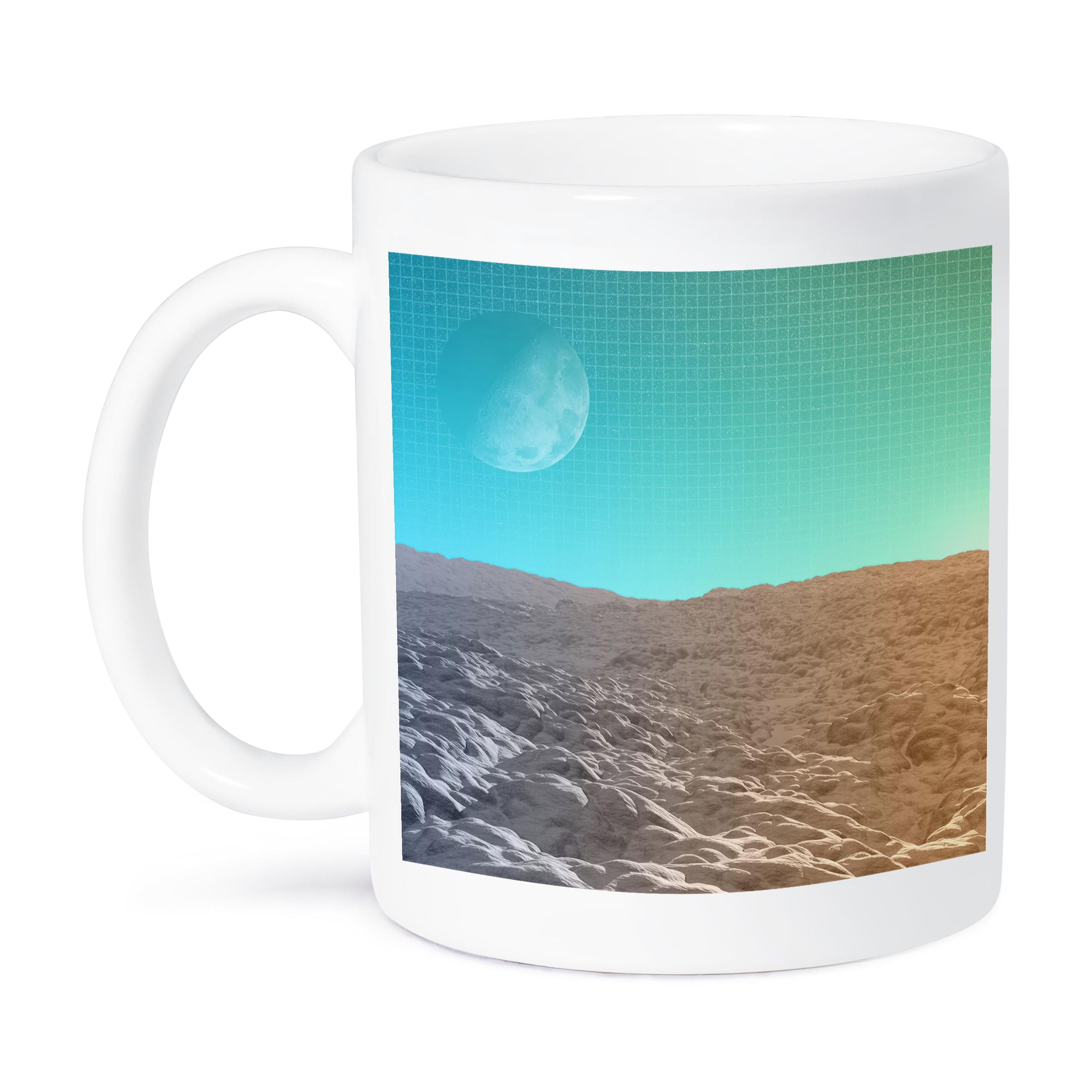 3dRose, bumpy sand mounds terrain with full moon, turquoise sky and ...