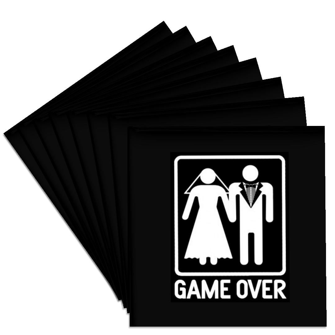 3dRose, game over picture of bride and groom white on black back, Set ...