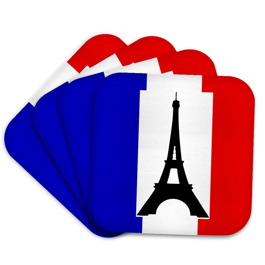 3drose, Print of French Flag with Eiffel Tower on It, Set of 4 Coasters ...