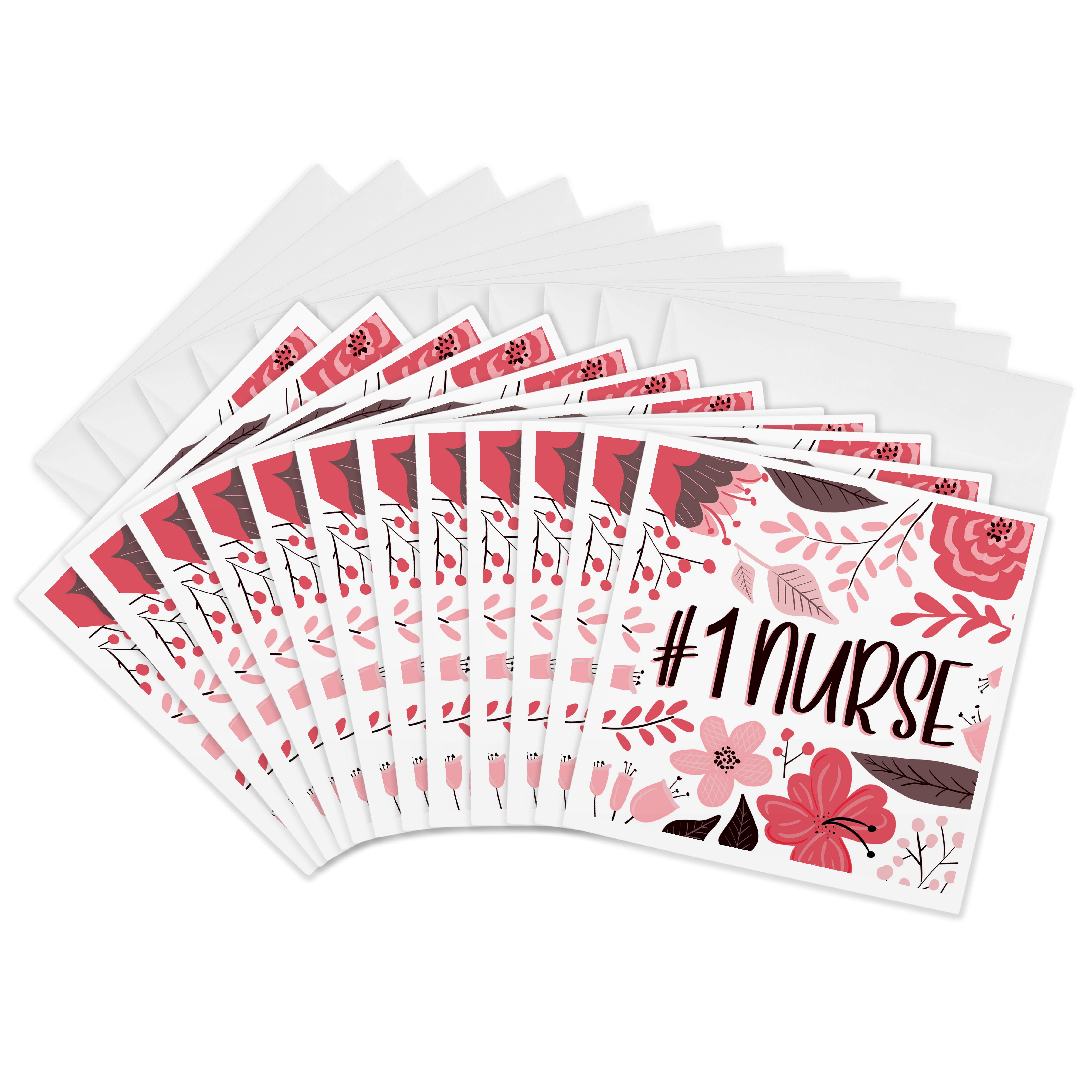 3drose, #1 Nurse - Pretty Pink Floral, 12 Greeting Cards with Envelopes ...