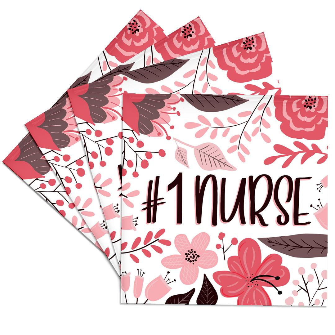 3drose, #1 Nurse - Pretty Pink Floral, Set of 4 Ceramic Tile Coasters ...