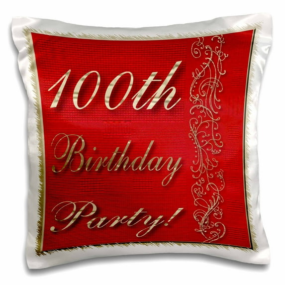 3drose, 100th Birthday Party Red Design, 16x16 inch Pillow Case ...