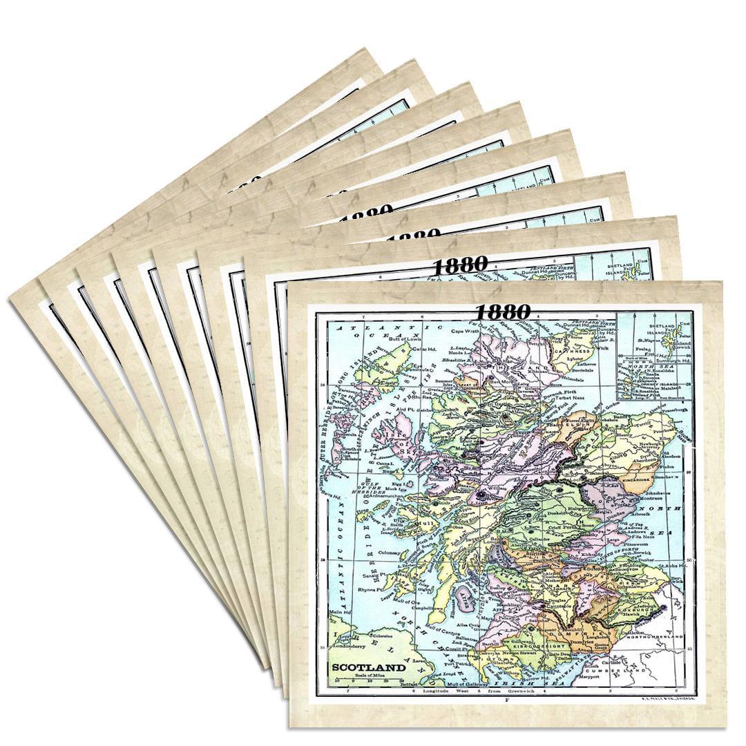 3drose, 1880 Map of Scotland, Set of 8 Ceramic Tile Coasters - Walmart.com