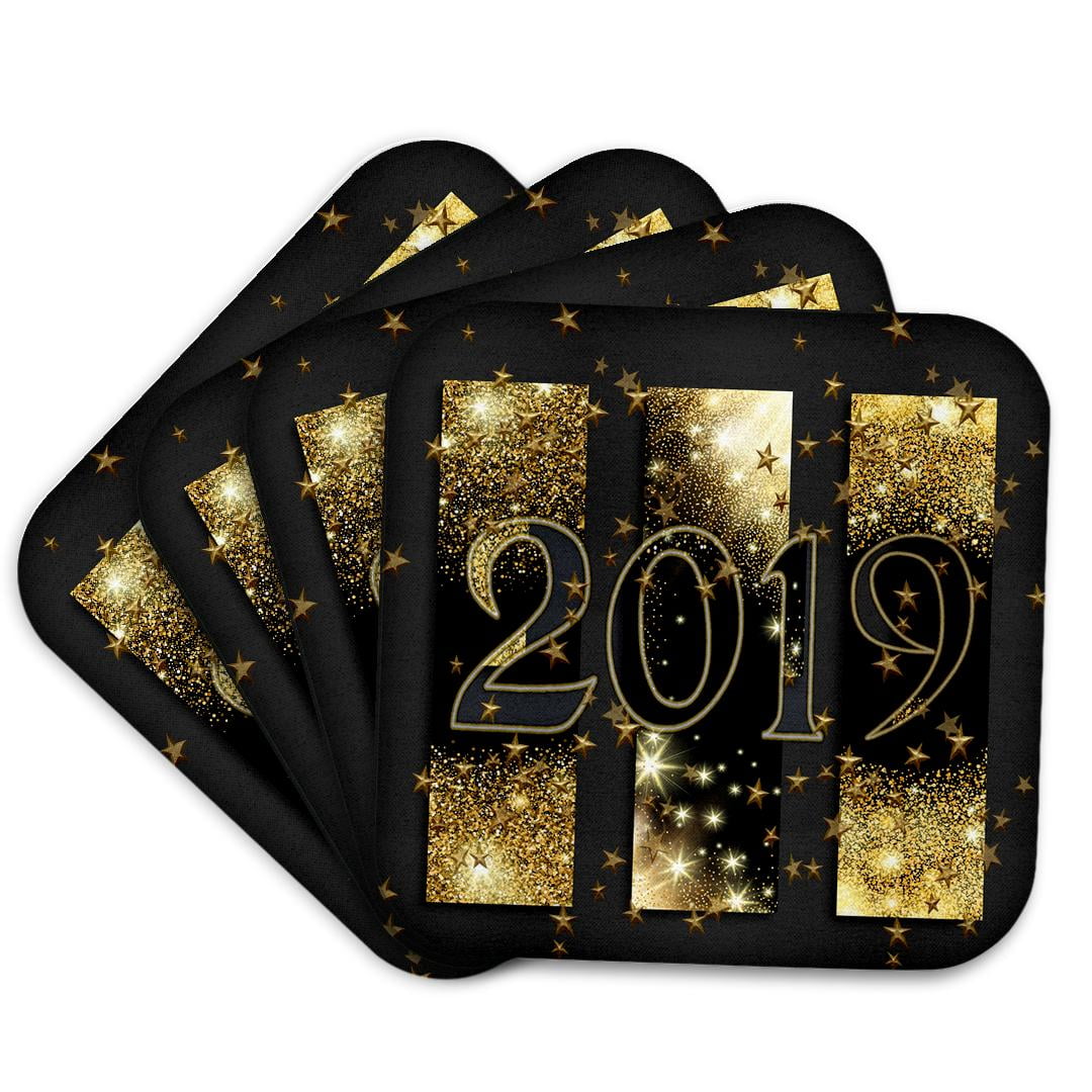 3drose, 2019, New Years, Gold and Brown with Stars and Glitter, Set of ...