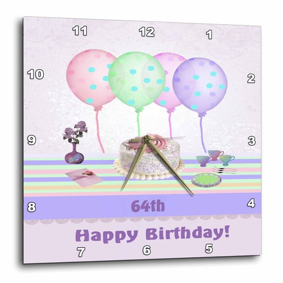 3drose, 64th White Icing Cake with Balloons and Vase of Flowers ...