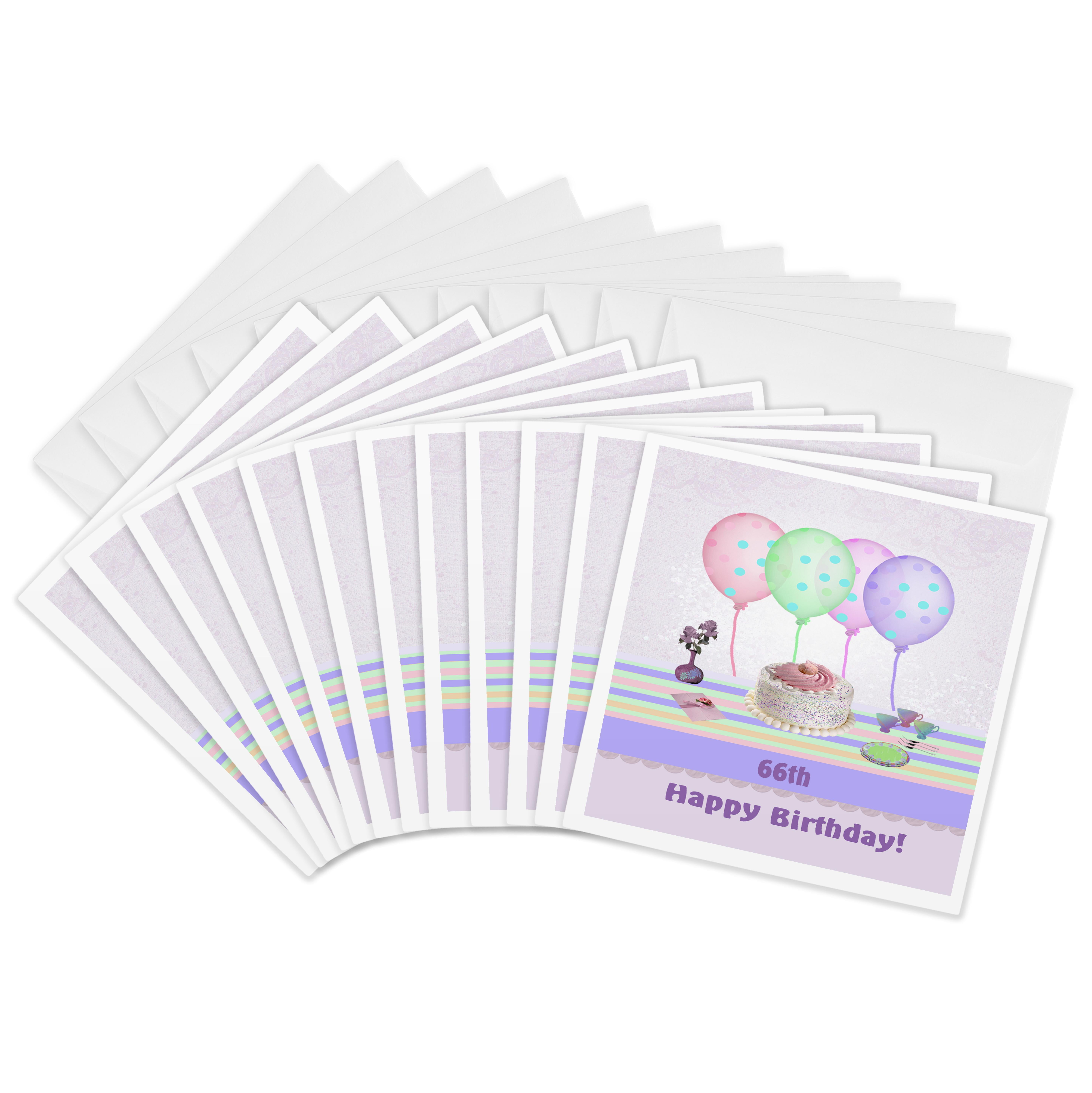 3drose, 66th White Icing Cake with Balloons and Vase of Flowers ...