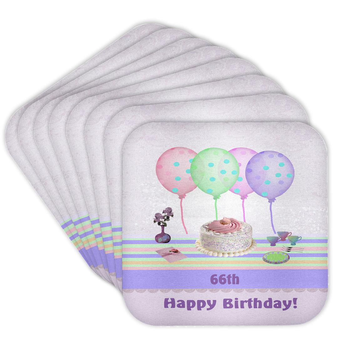 3drose, 66th White Icing Cake with Balloons and Vase of Flowers ...