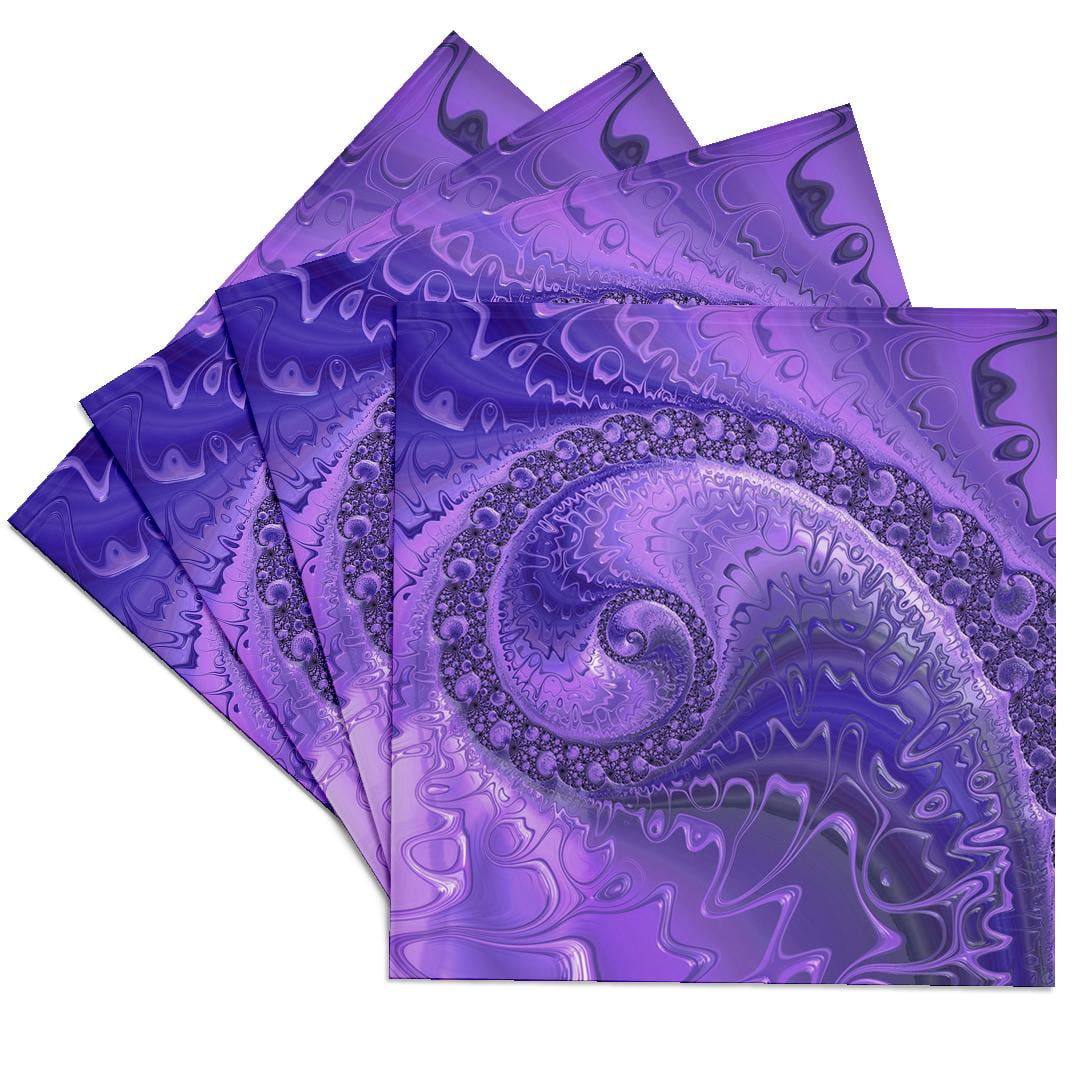 3drose, Abstract Art Flourish Fractal in Purple and Lilac, Set of 4 Ceramic Tile Coasters ...
