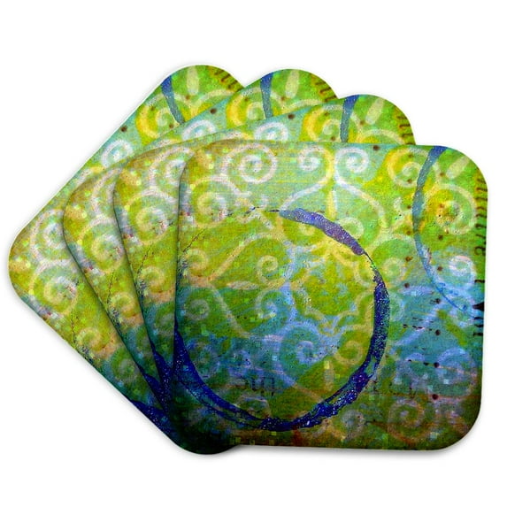 3drose, Abstract Digital Art in Greens and Blues, Set of 4 Coasters ...