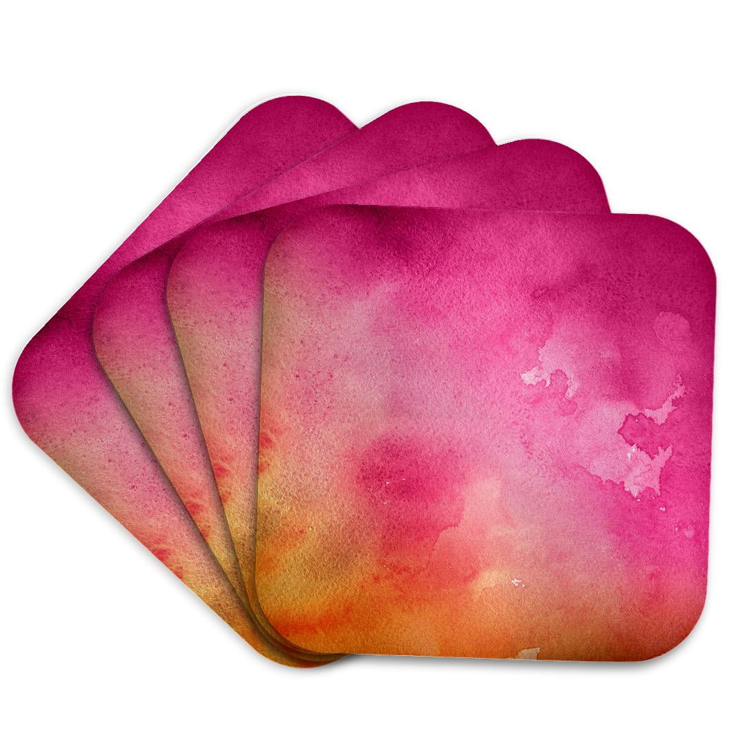 3drose, Abstract Painted Background in Bright Orange and Pink, Set of 4 ...