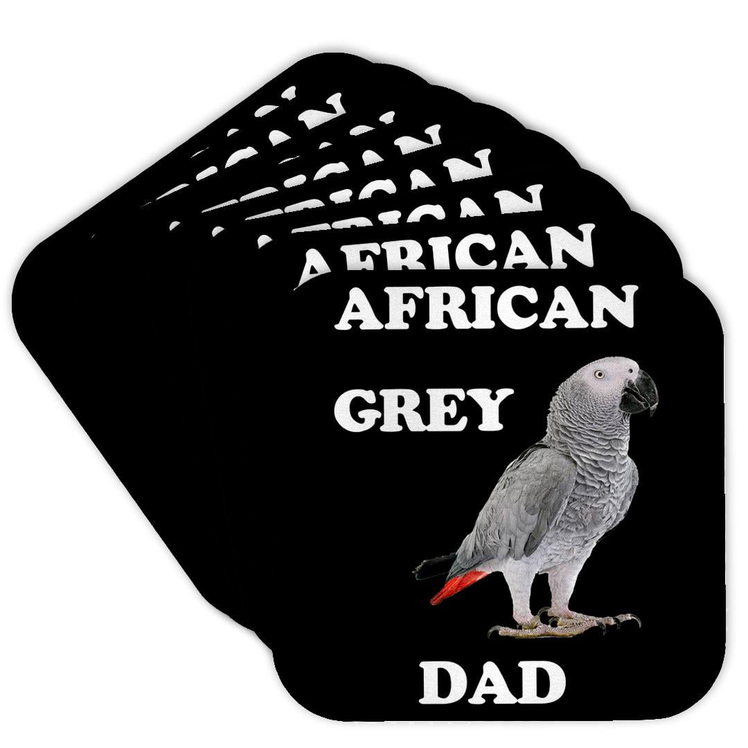 3drose, African Grey Dad Cute Parrot on Black Background, Set of 8 ...