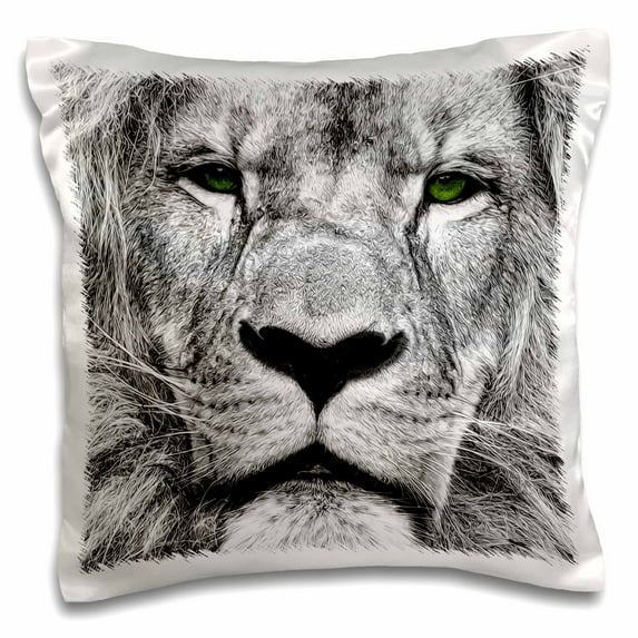 3drose, African Lion Digital Pencil Drawing with Green Eyes, 16x16 inch ...